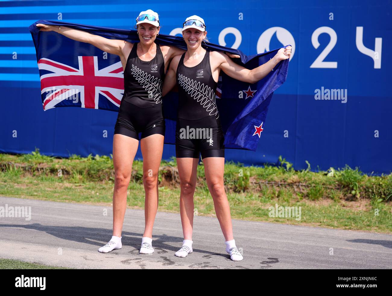 New Zealand's Brooke Francis and Lucy Spoors after winning gold in the ...