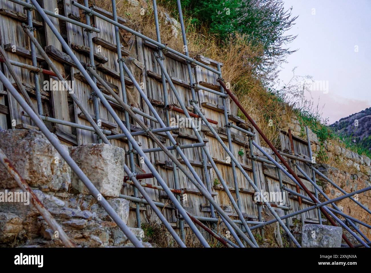 Retaining wall at building site close up view Stock Photo - Alamy