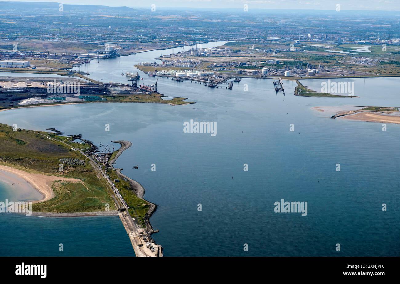 An aerial photo of the mouth of the River Tees, Teeside, Middlesbrough ...
