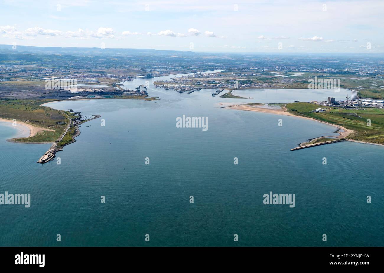 An aerial photo of the mouth of the River Tees, Teeside, Middlesbrough ...