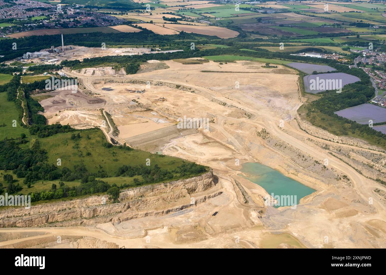 An aerial drone shot of scarring to the landscape for Quarries, east of ...