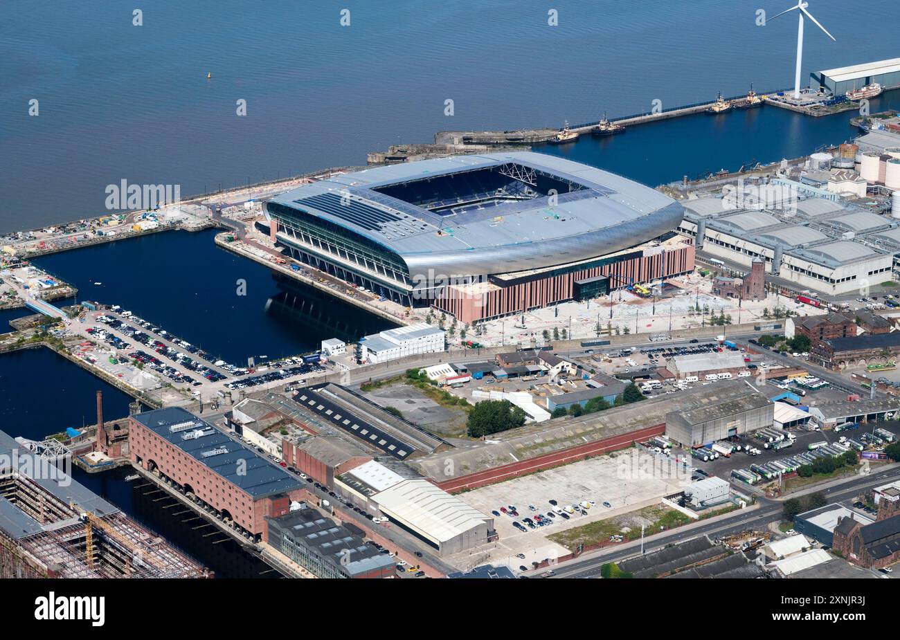 A Drone shot of the new Everton FC Football stadium at Bramley Moor ...