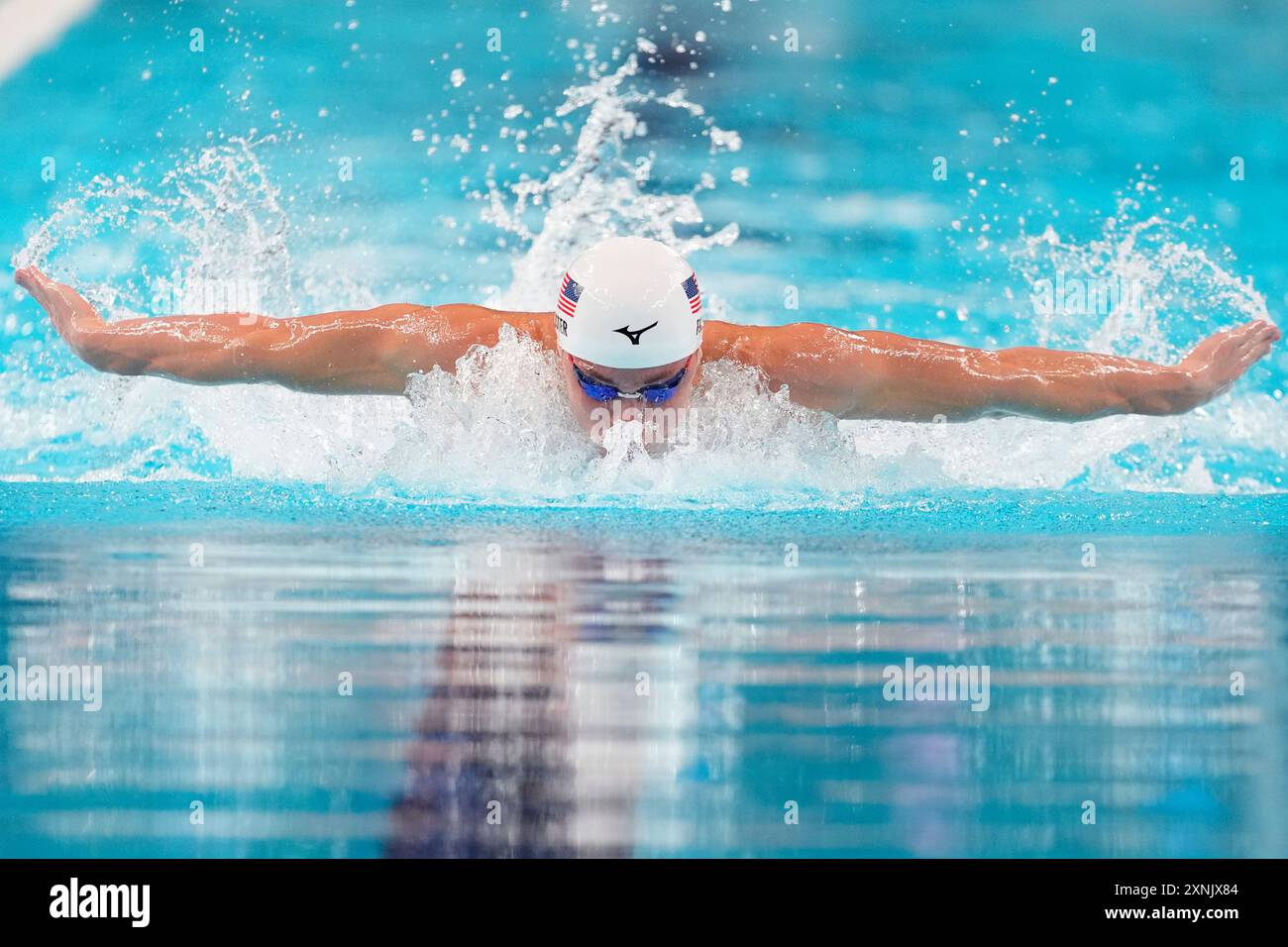 Carson Foster, of United States, competes in a heat of the men's 200 ...