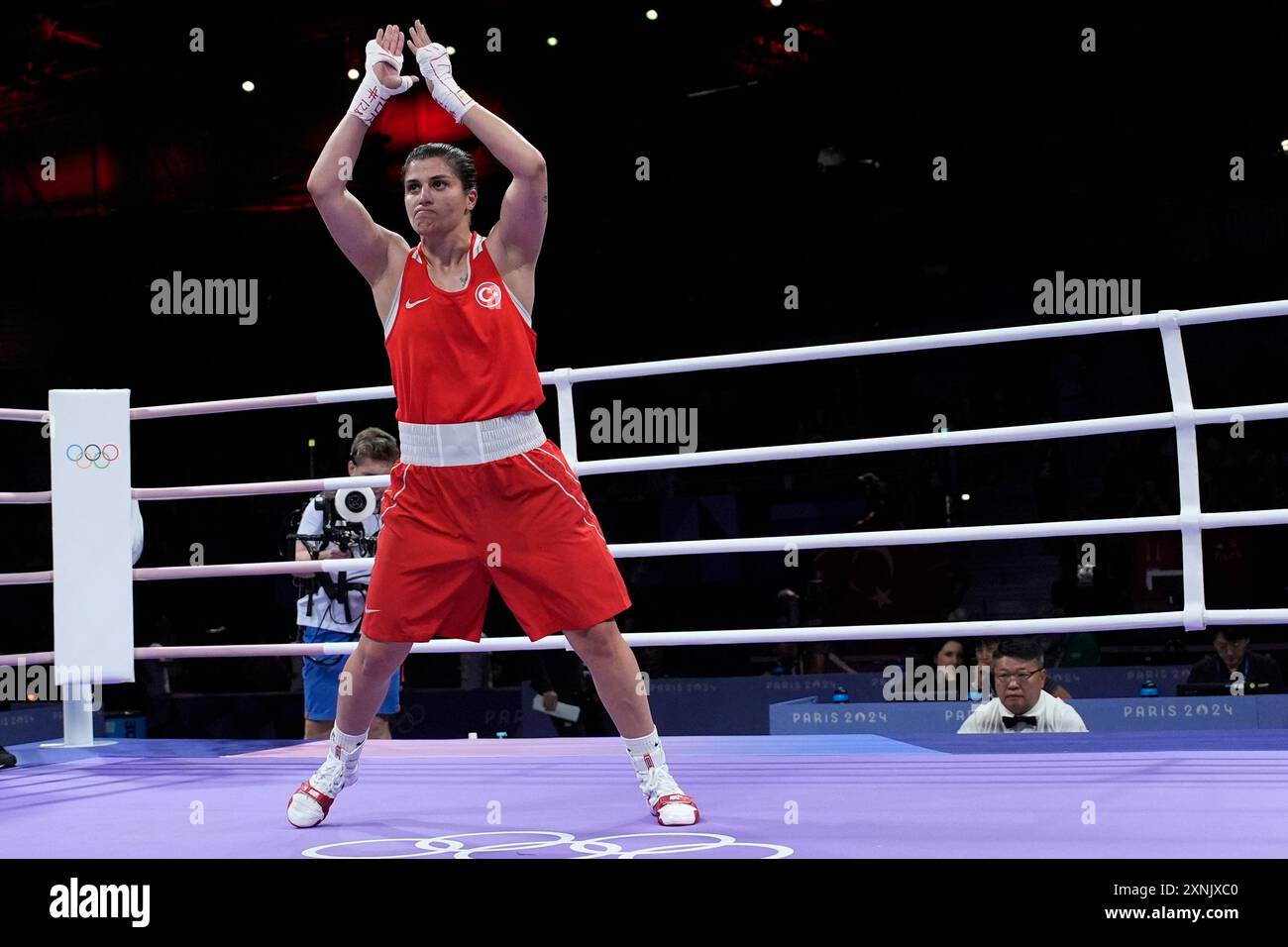 Turkey's Busenaz Surmeneli, celebrates after defeating Poland's Aneta ...