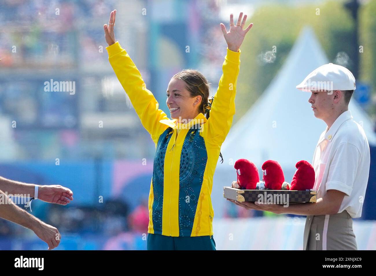 Bronze medalist Australia's Jemima Montag celebrates during the medal ...