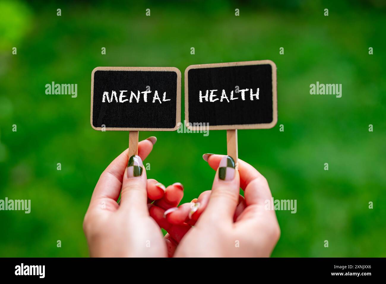 blackboard or chalkboard labels with motivational text 'mental health ...