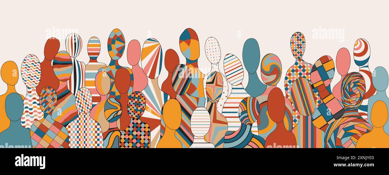 Abstract silhouettes front view with geometric figures of diverse ...