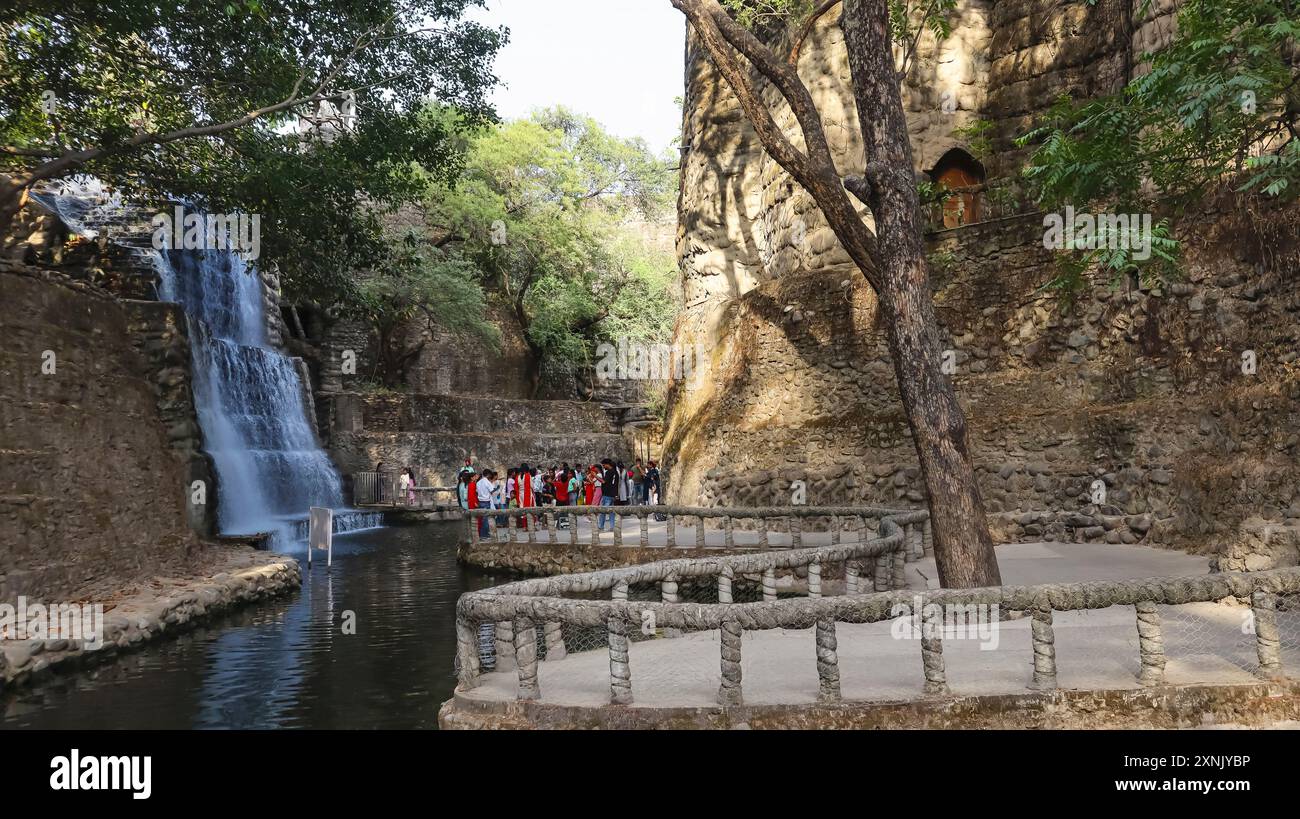 Man-made waterfall inside the Rock Garden, Chandigarh, India Stock ...