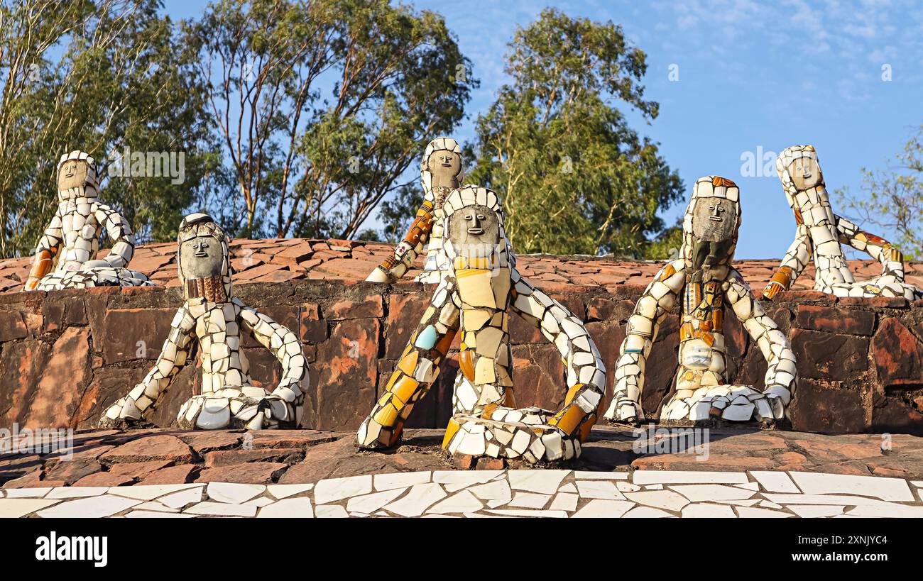 Sculptures of humans made from broken tiles, Rock Garden, Chandigarh ...