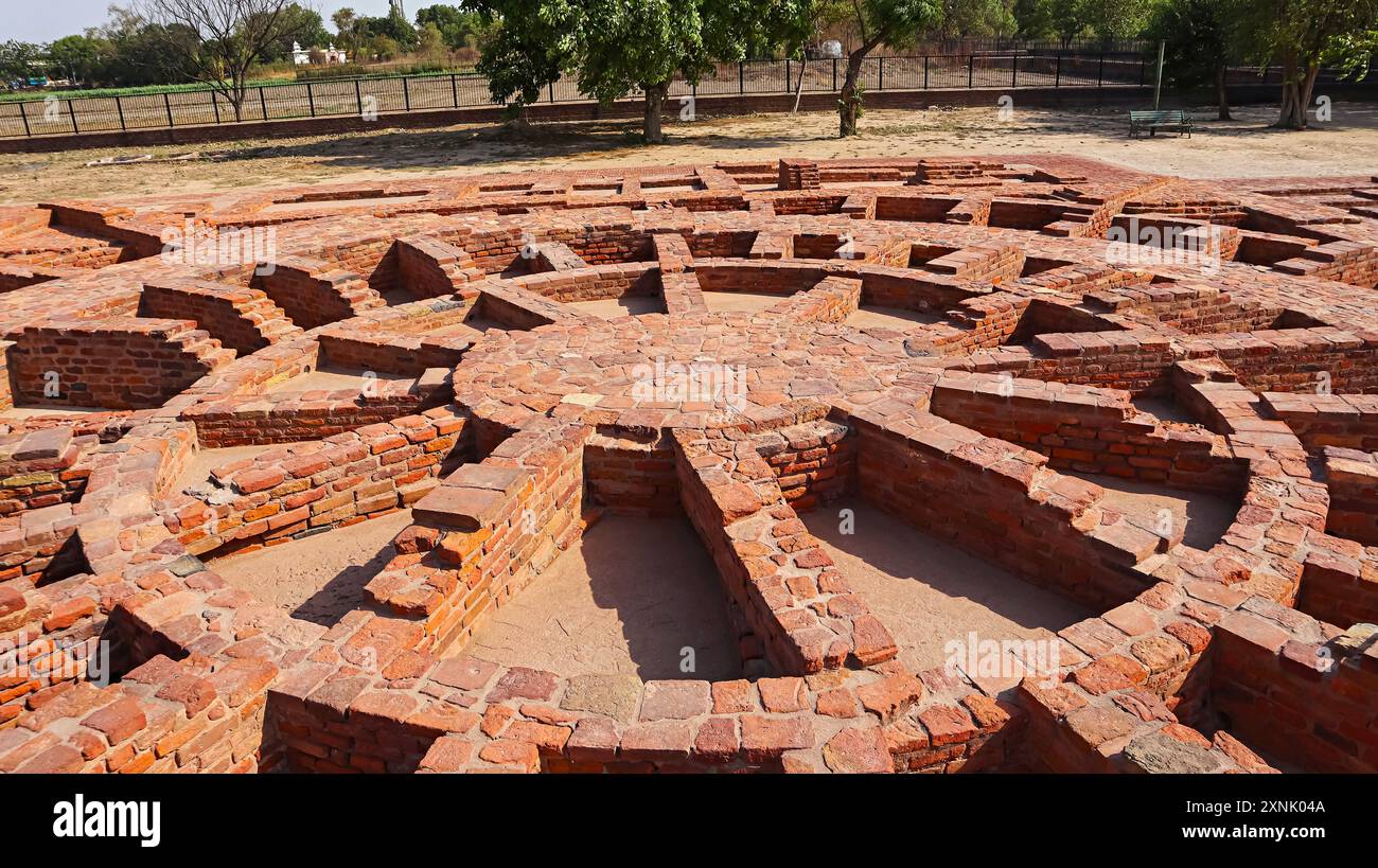 Ruins of the ancient Sanghol Buddhist stupa, built during the 4th-5th ...