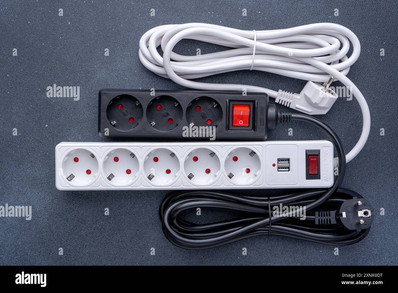 Electrical outlet extension cord. White cable with USB connector for ...