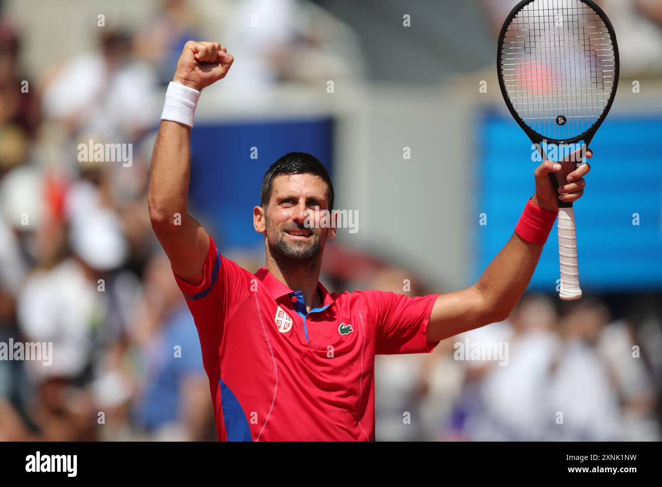 PARIS, FRANCE - JULY 31: Novak Djokovic of Team Serbia celebrates ...