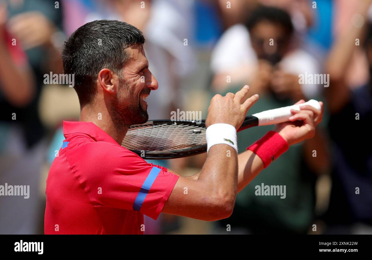 PARIS, FRANCE - JULY 31: Novak Djokovic of Team Serbia celebrates ...