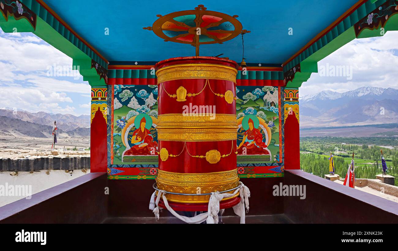 View of prayer wheel outside of Thiksey Monastery, Thiksey, Leh, Ladakh ...