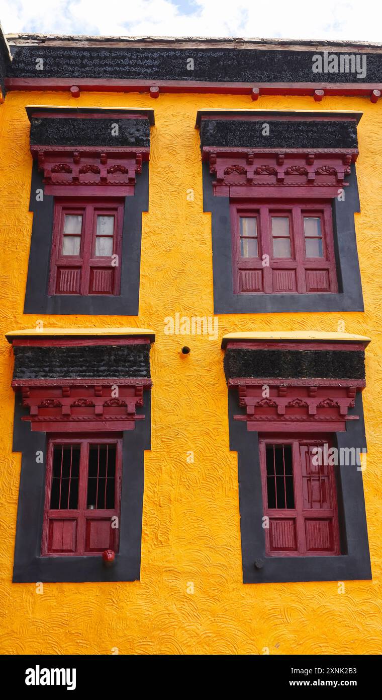 Wooden windows of Thiksey Monastery, Thiksey, Leh, Ladakh, India Stock ...