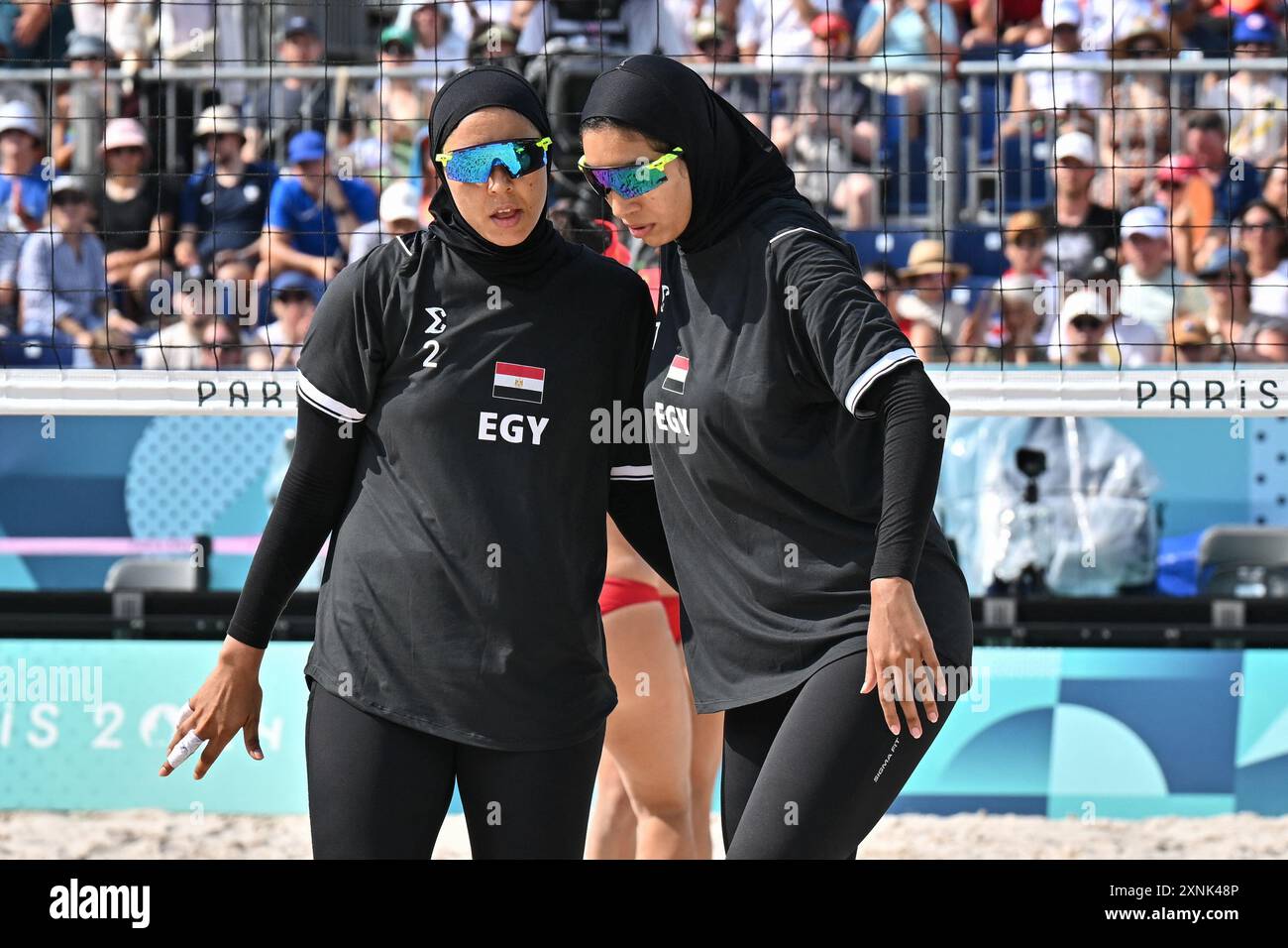 Marwa/D.Elghobashy of team Egypt during the Women's beach volleyball between Spain and Egypt ...