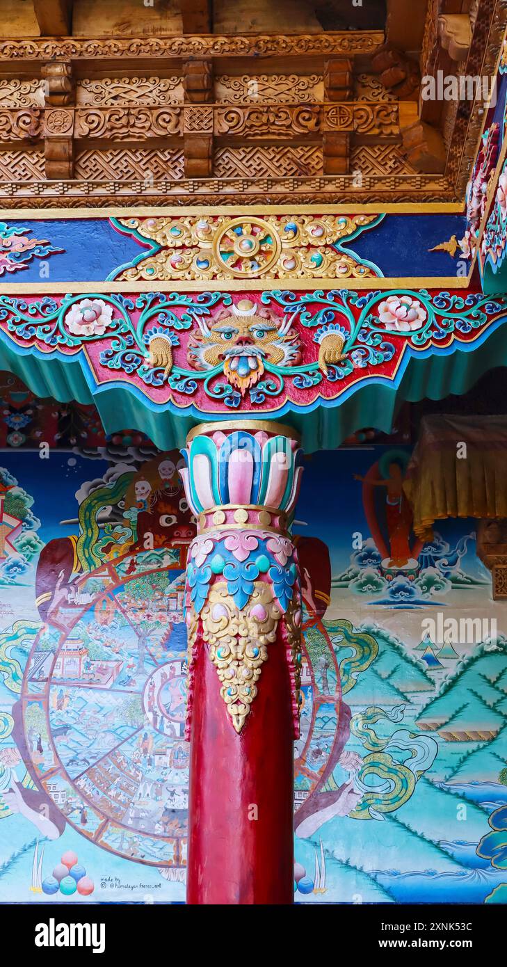 Beautifully painted pillars of Matho Monastery, Leh, Ladakh, India ...