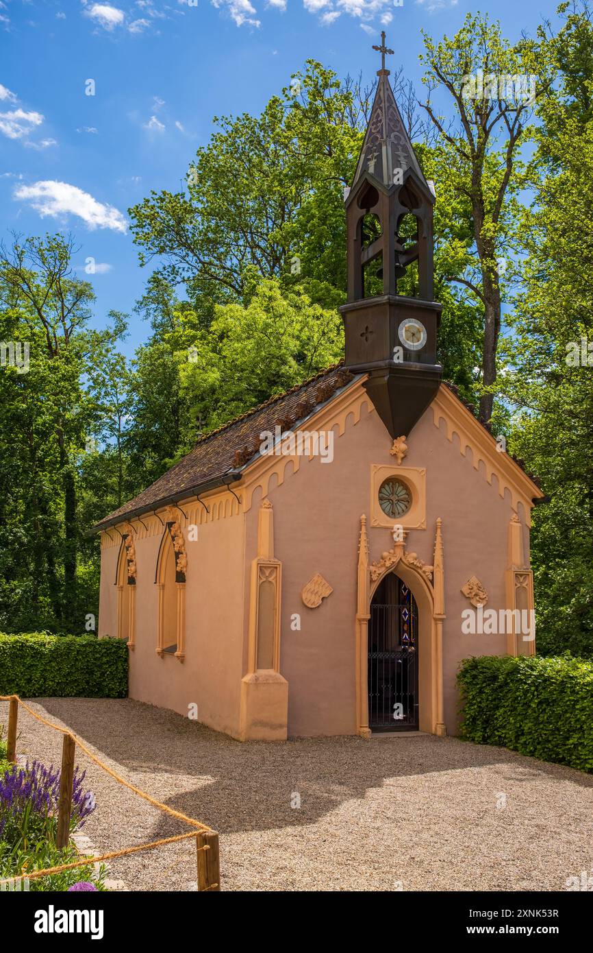 The neo-Gothic castle chapel in Sisi Castle in Bavaria Stock Photo - Alamy