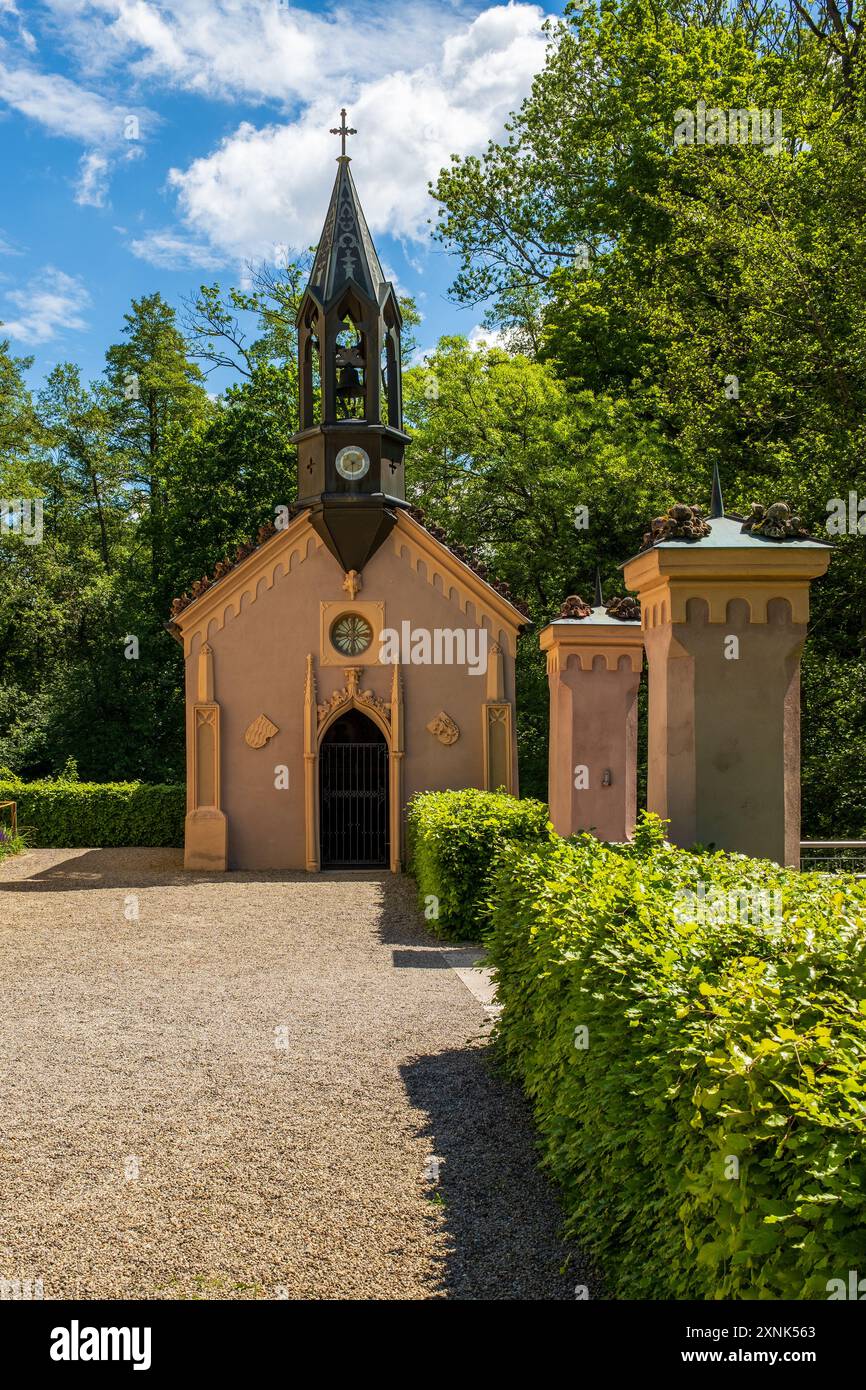 The neo-Gothic castle chapel in Sisi Castle in Bavaria Stock Photo - Alamy