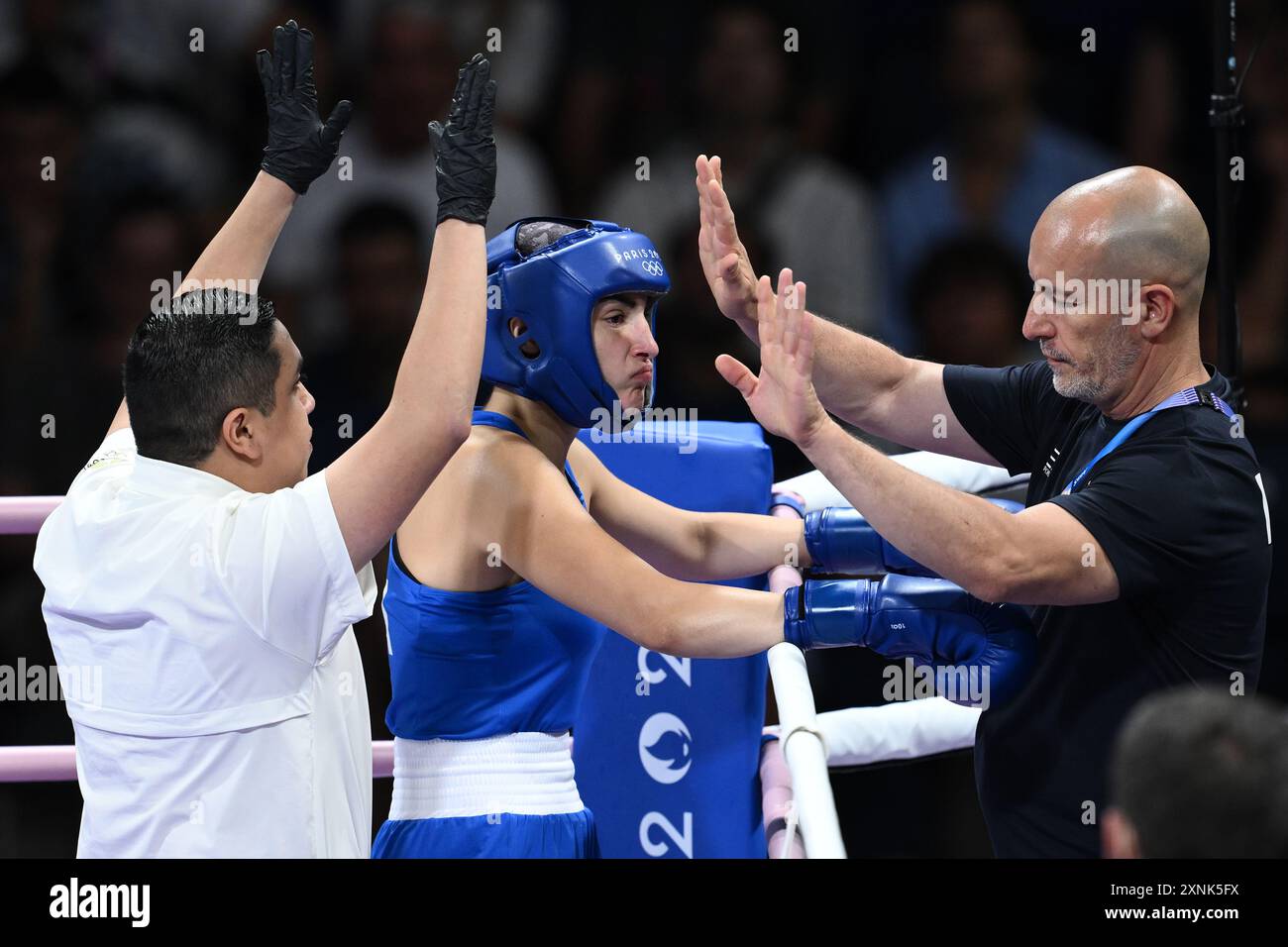 Paris, France. 25th July, 2024. Angela Carini of Italy abandons the ...