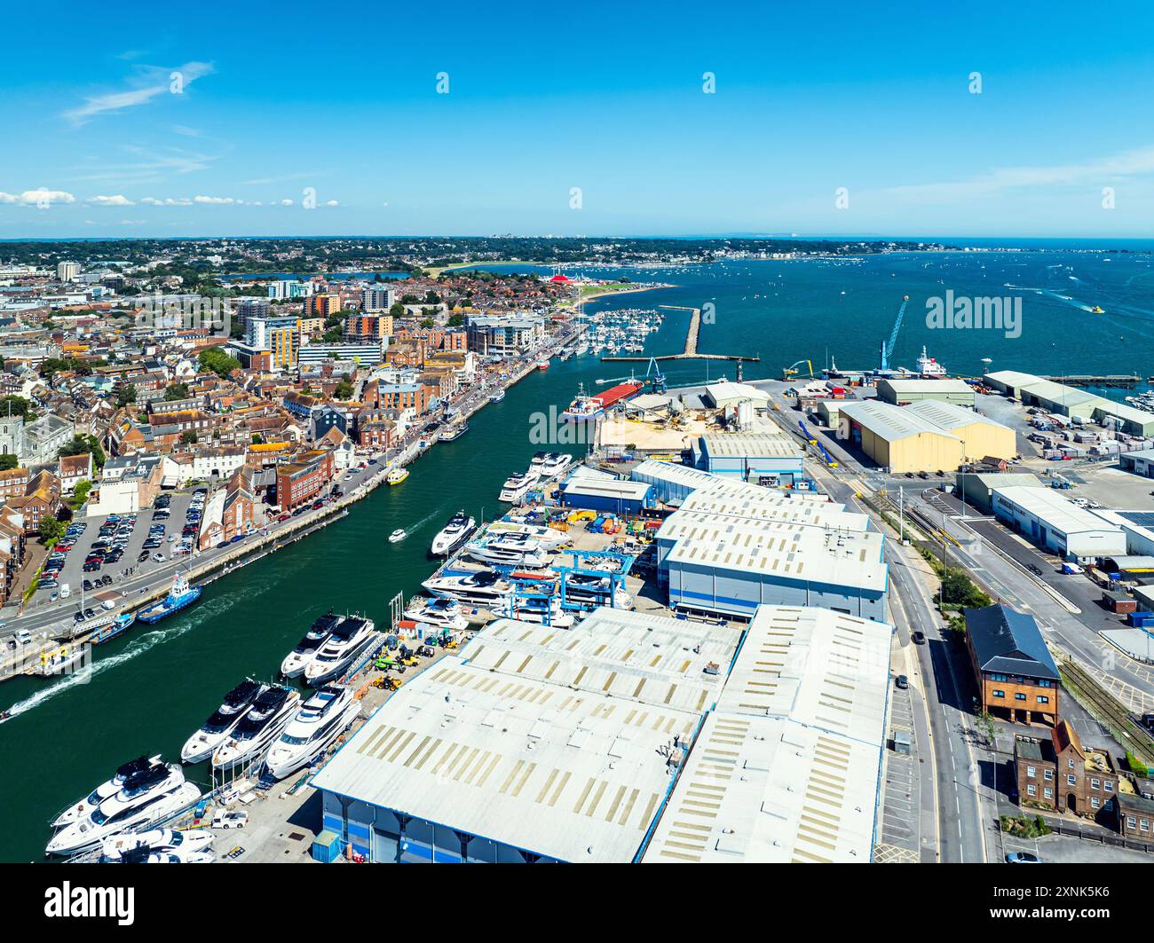 Harbour and Marina over Poole Quay from a drone, Poole, Dorset, England ...
