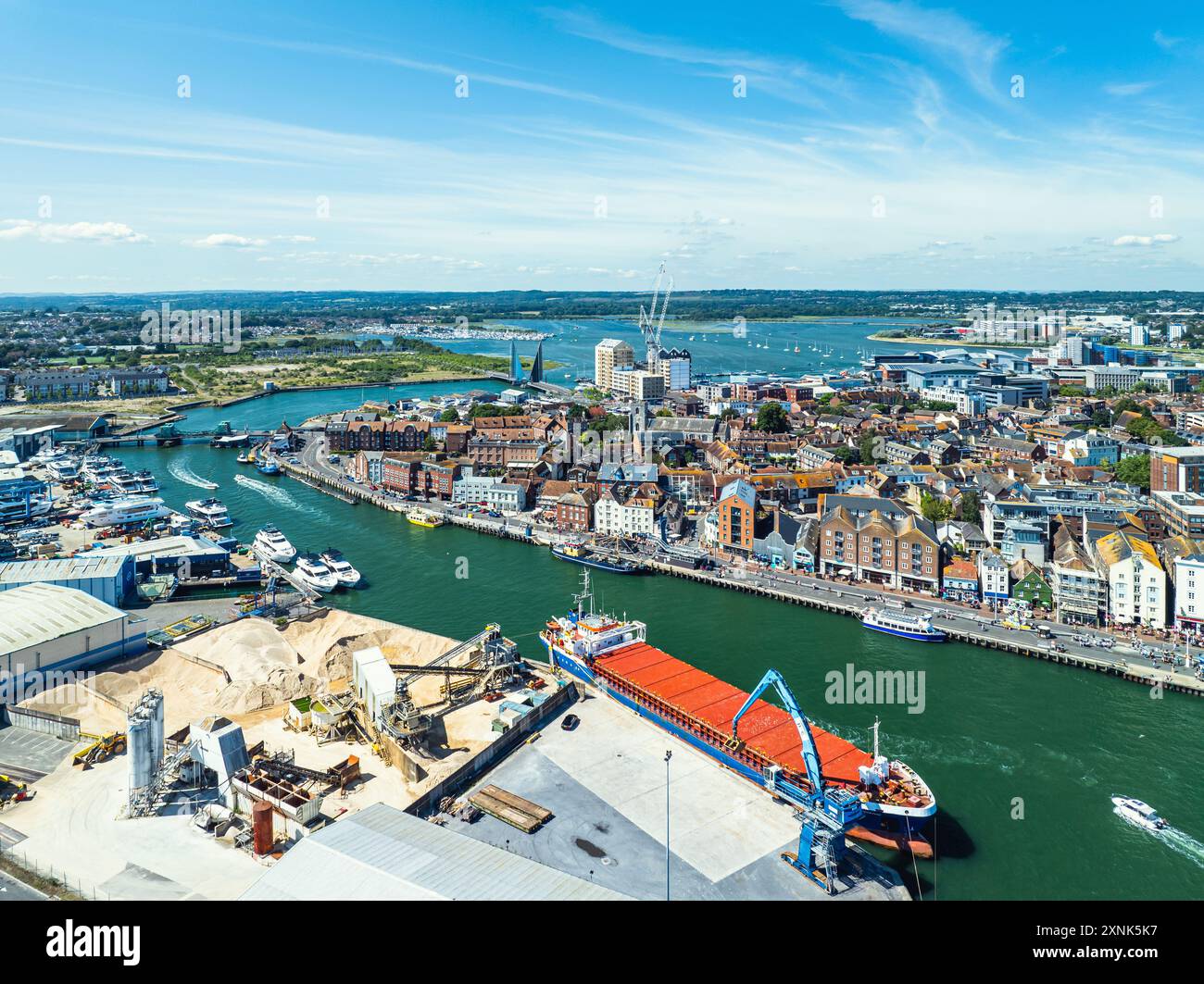 Harbour and Marina over Poole Quay from a drone, Poole, Dorset, England ...