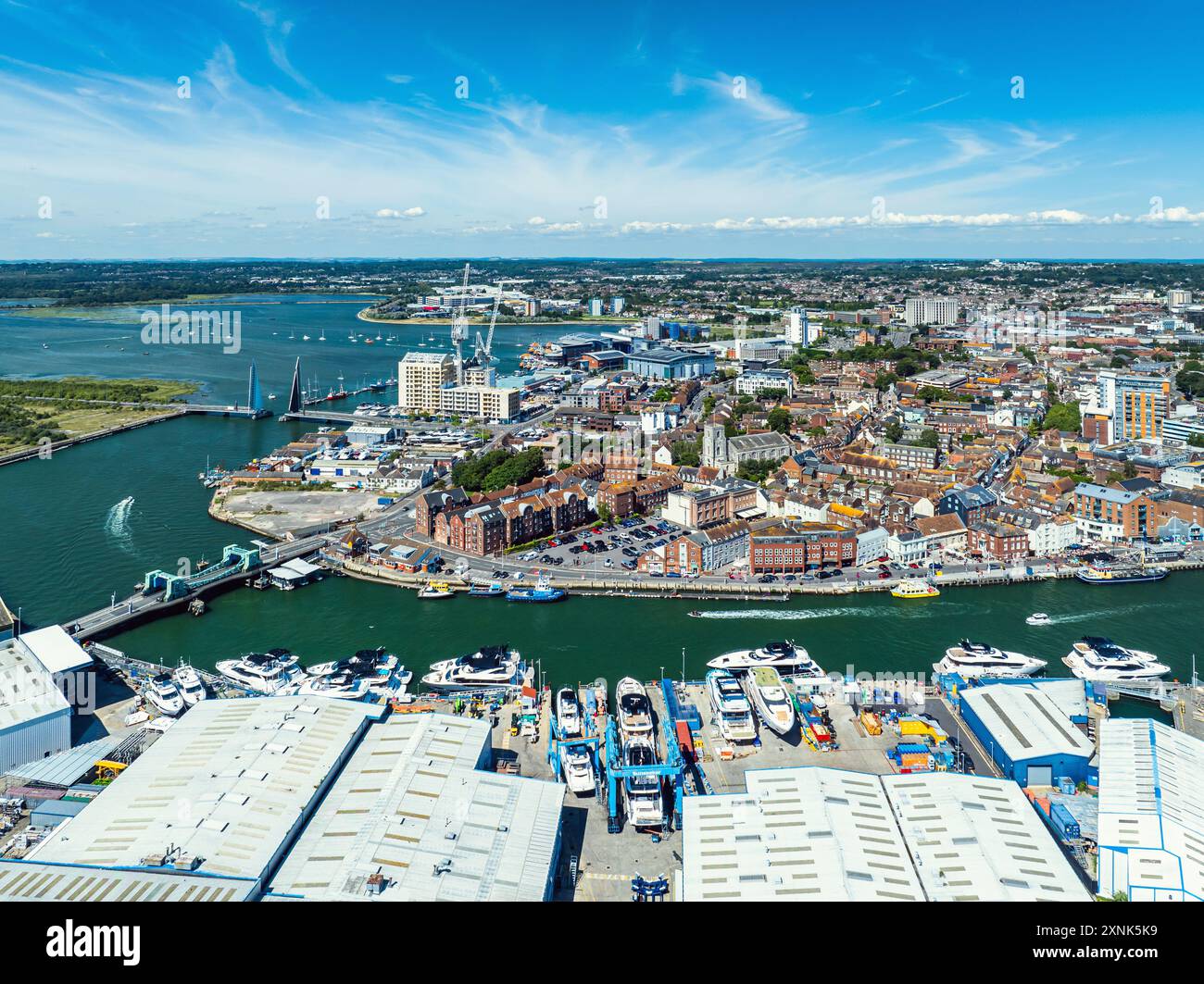 Harbour and Marina over Poole Quay from a drone, Poole, Dorset, England ...