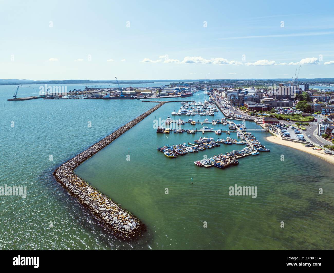 Harbour and Marina over Poole Quay from a drone, Poole, Dorset, England ...