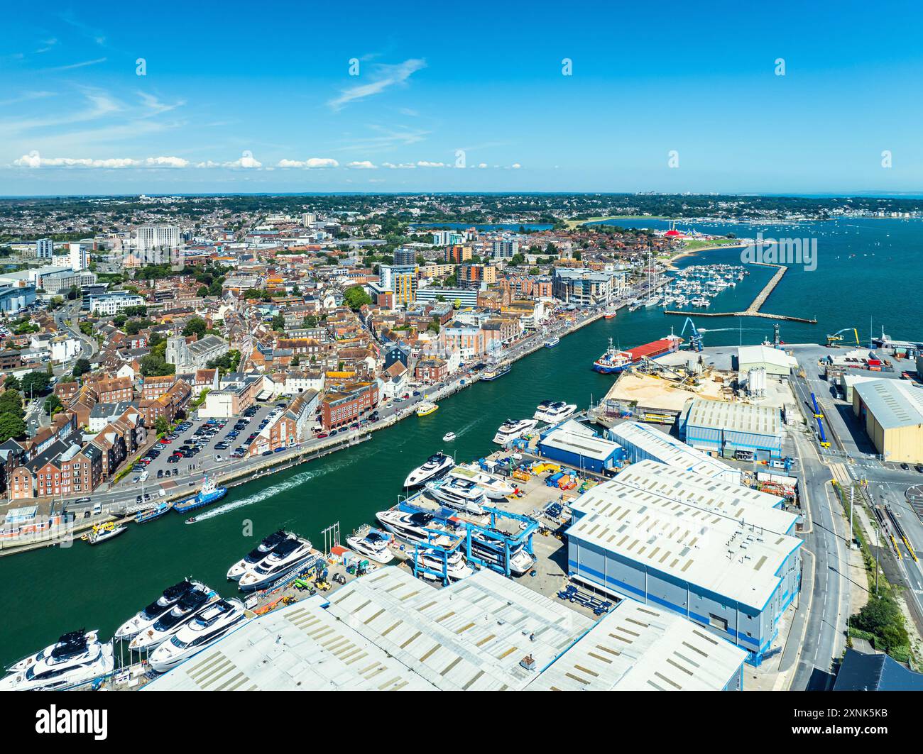 Harbour and Marina over Poole Quay from a drone, Poole, Dorset, England ...