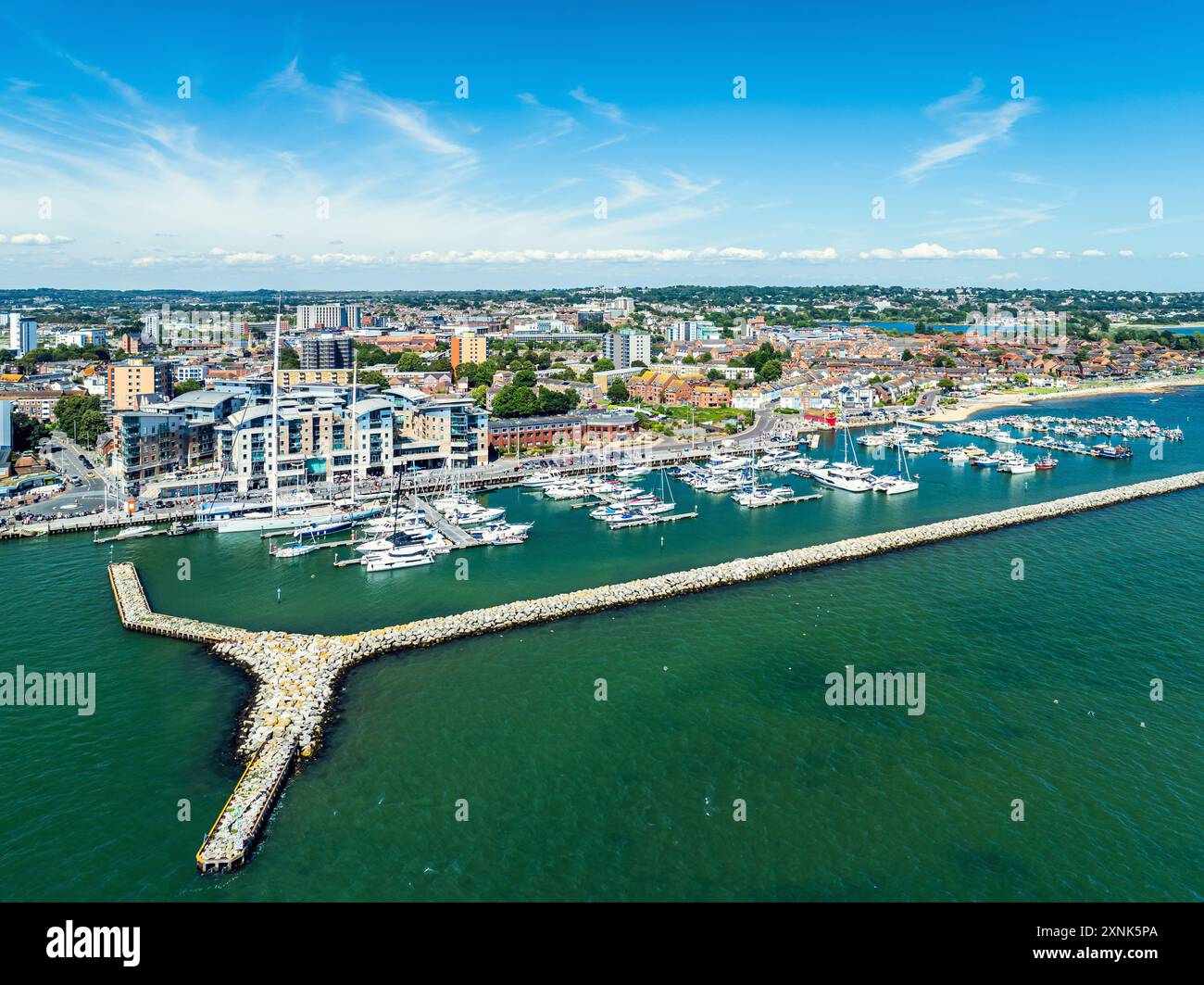 Harbour and Marina over Poole Quay from a drone, Poole, Dorset, England ...