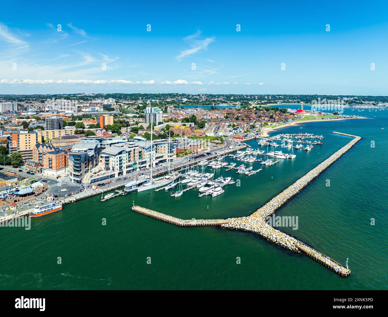 Harbour and Marina over Poole Quay from a drone, Poole, Dorset, England ...