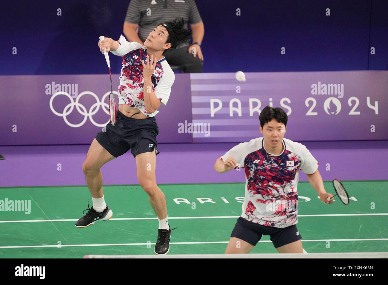 South Korea's Kang Min-hyuk and Seo Sung-jae play against Denmark's Kim Astrup and Anders ...