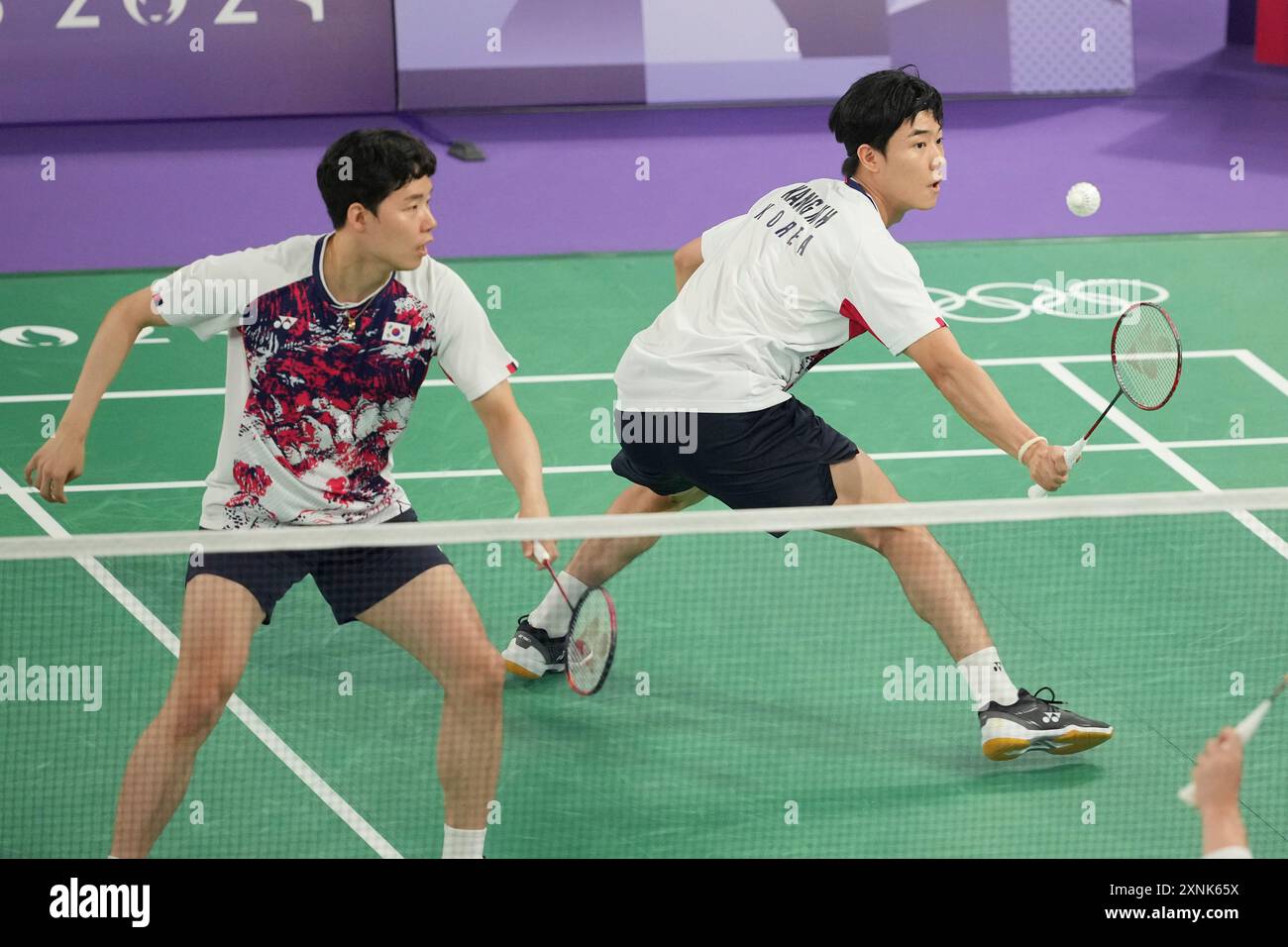 South Korea's Kang Min-hyuk and Seo Sung-jae play against Denmark's Kim Astrup and Anders ...