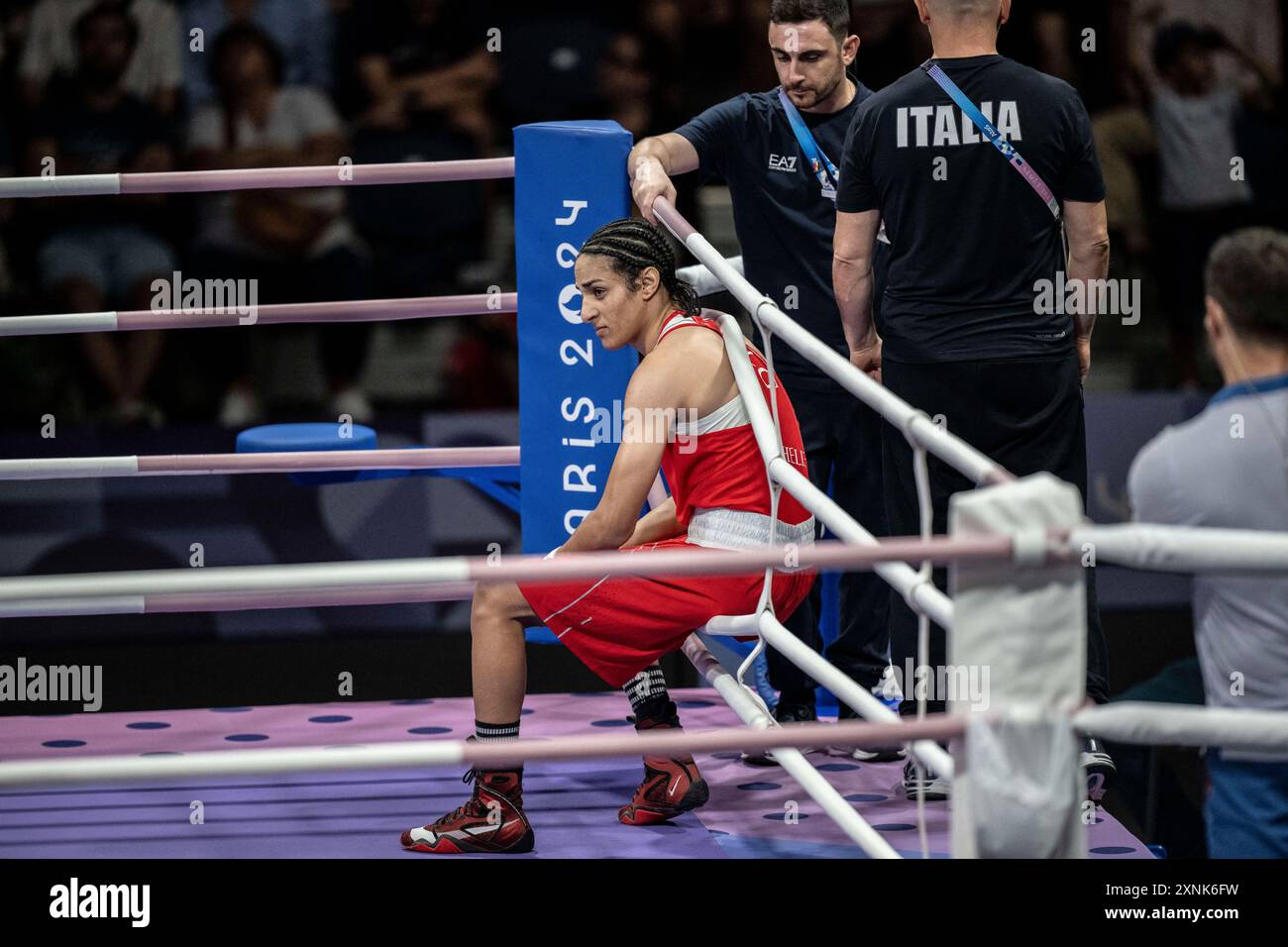 Paris, France. 01st Aug, 2024. Algeria's Imane Khelif (in red) and ...