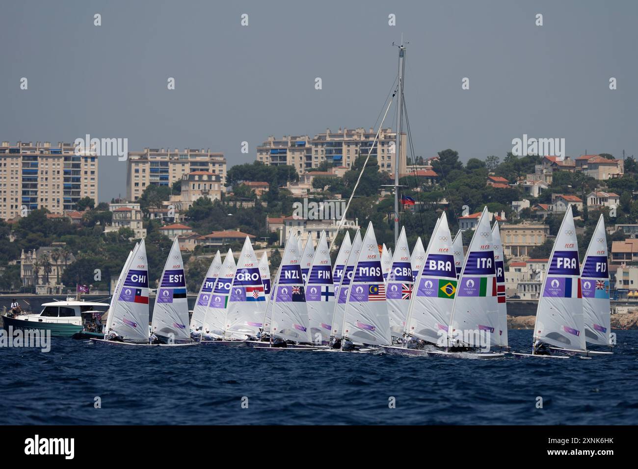 Men's dinghy fleet prepares to start during the 2024 Summer Olympics ...