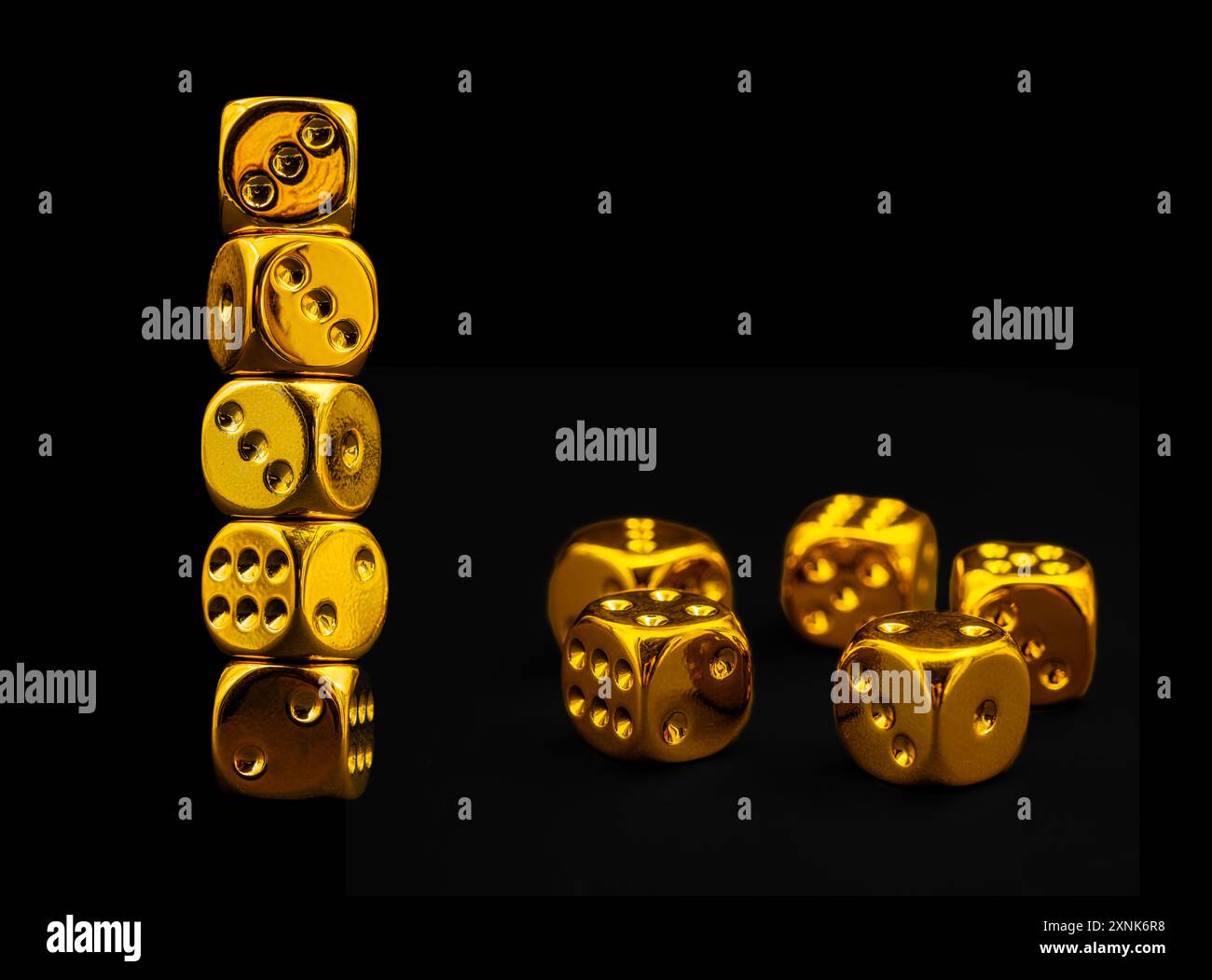 golden dice on black bacground Stock Photo - Alamy