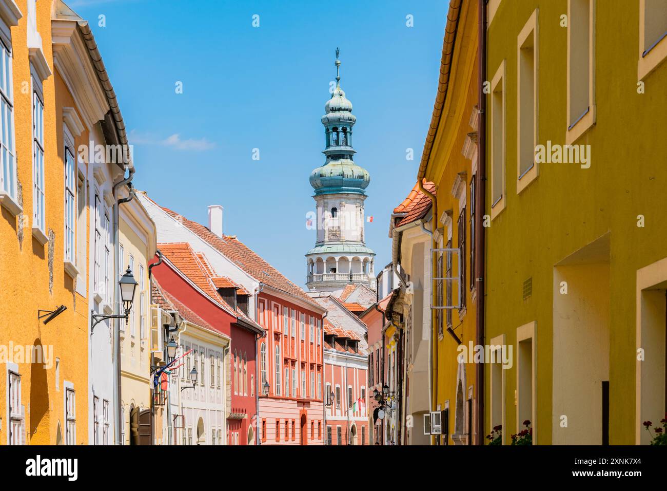 View of New street, one of the oldest streets in Sopron, in the ...