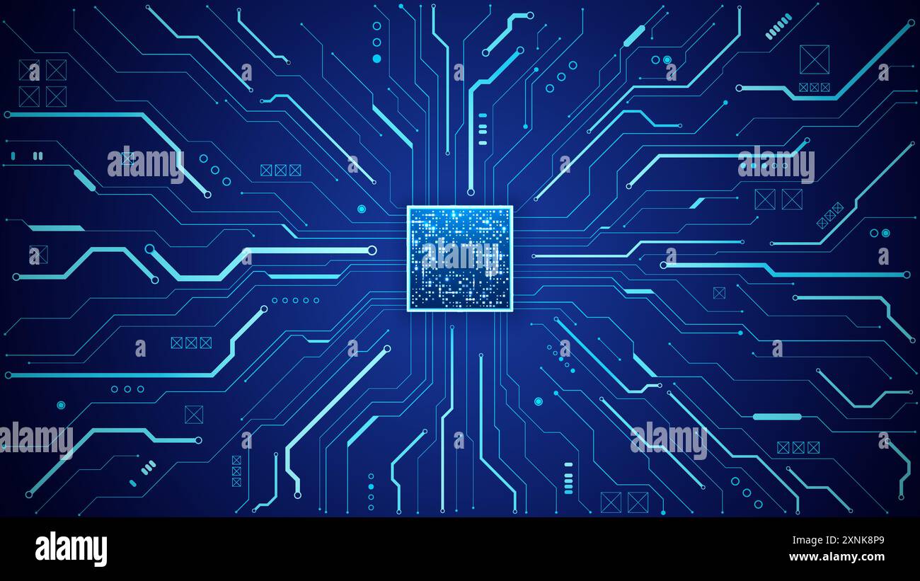 Futuristic glowing ai microchip blue hi-res stock photography and ...