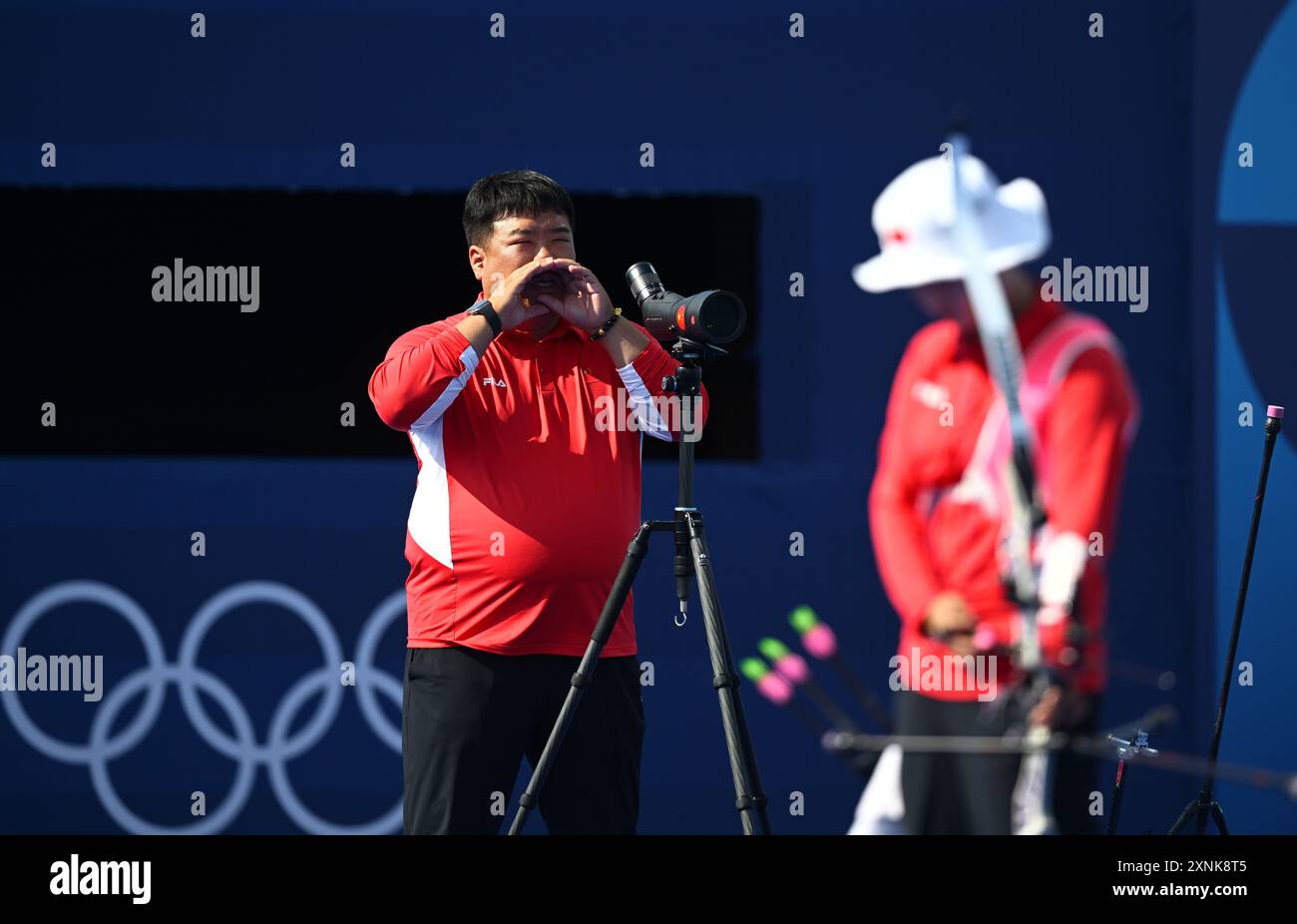 Paris, France. 31st July, 2024. Coach Kwon Yong hak (L) instructs Li ...