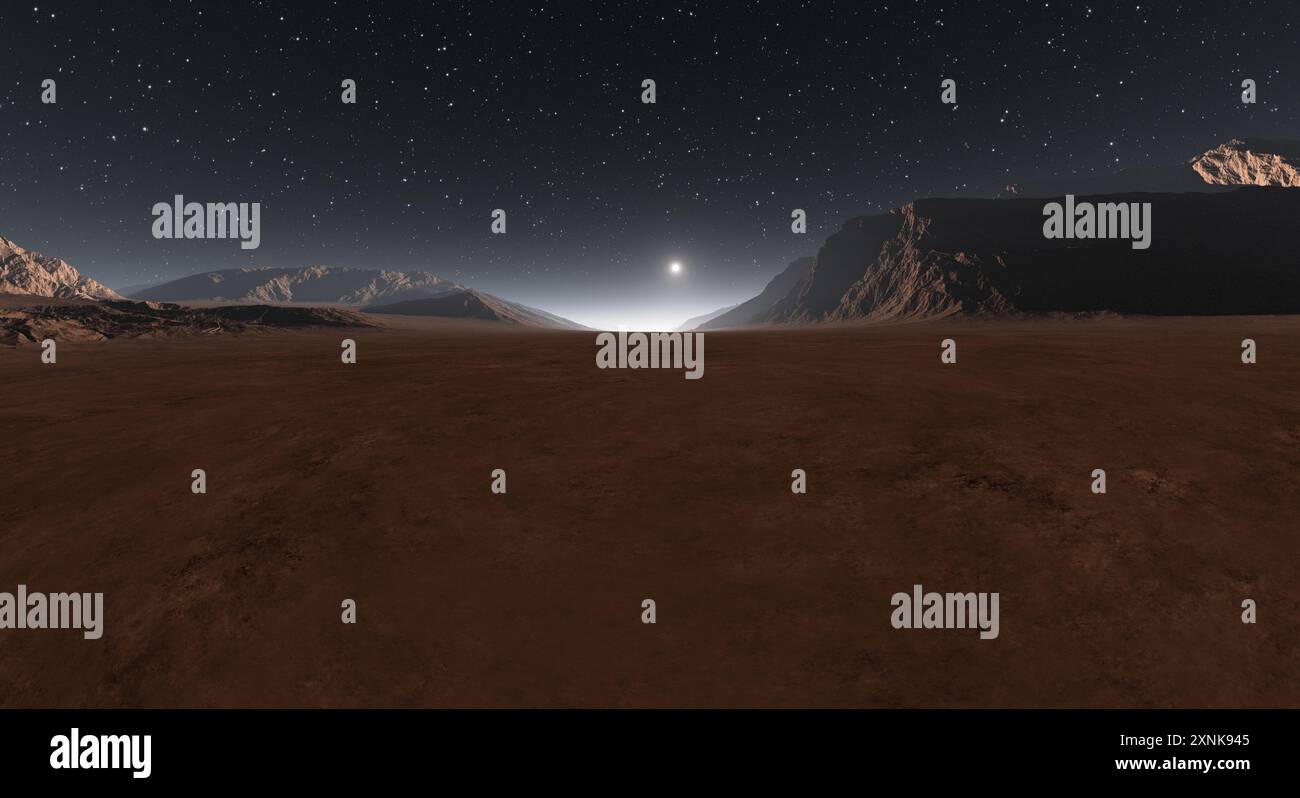 Mars - the red planet. Martian surface and dust in the atmosphere. 3d ...