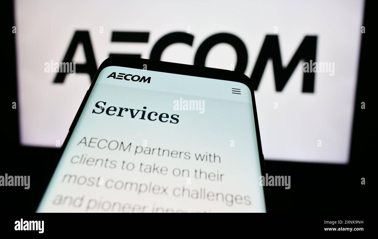 Mobile phone with website of US infrastructure consulting company AECOM ...