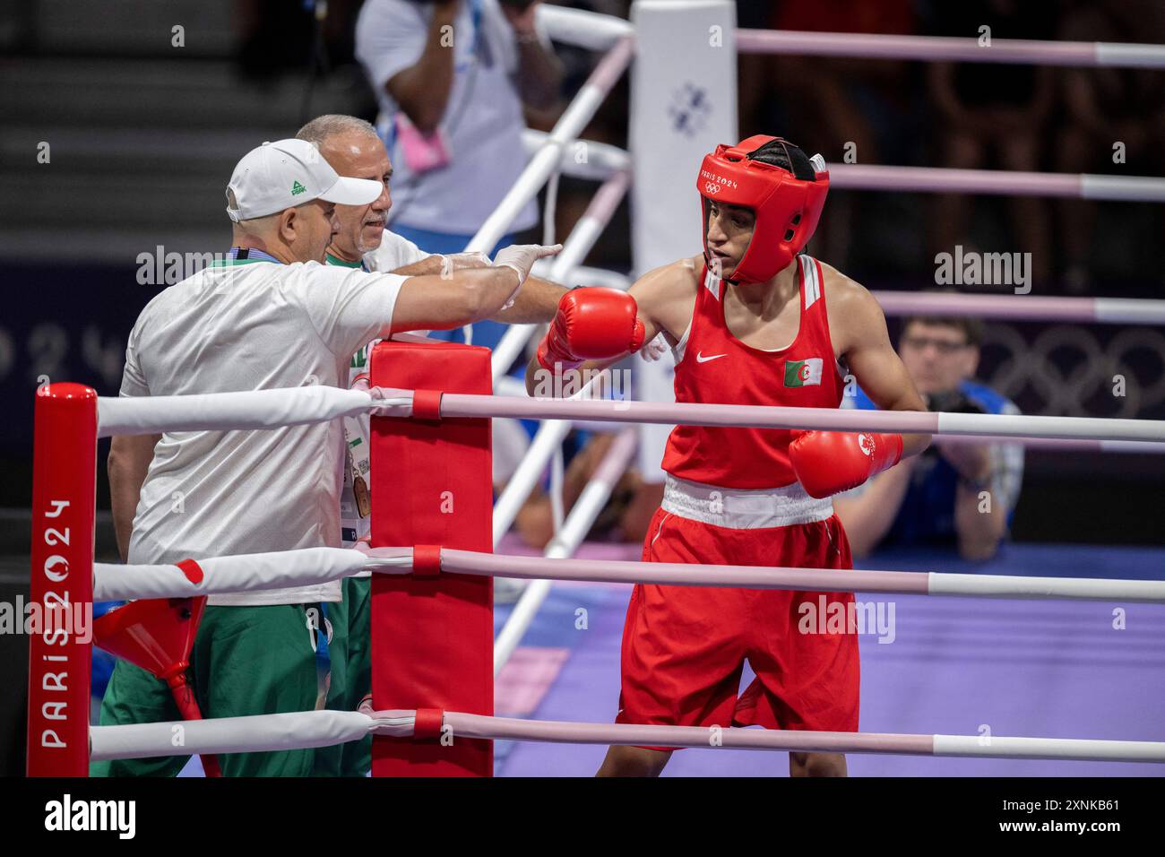 Paris, France. 01st Aug, 2024. Algeria's Imane Khelif (in red) and ...