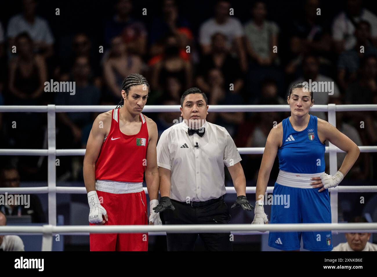 Paris, France. 01st Aug, 2024. Algeria's Imane Khelif (in red) and ...