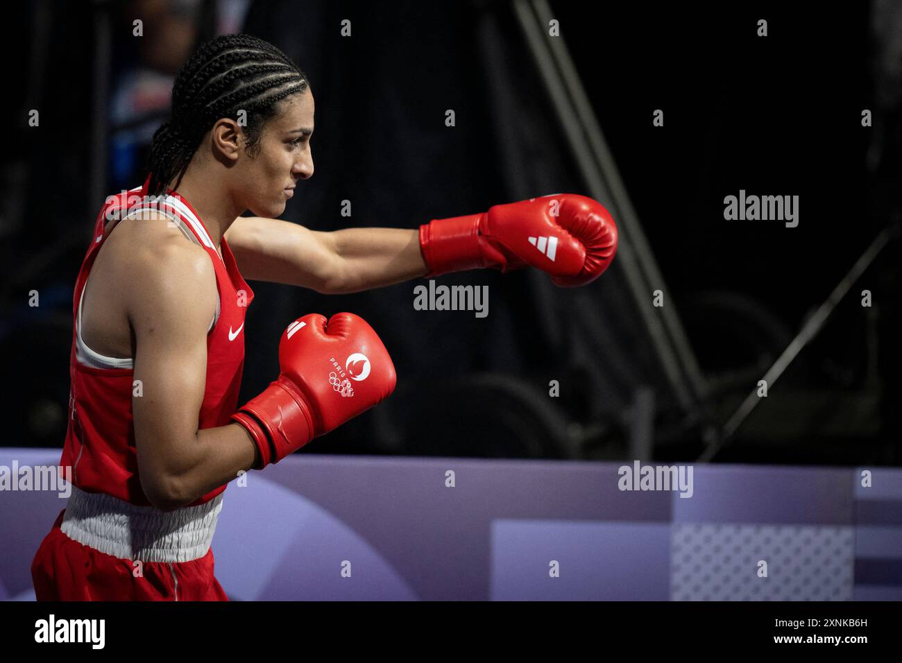 Paris, France. 01st Aug, 2024. Algeria's Imane Khelif (in red) during ...