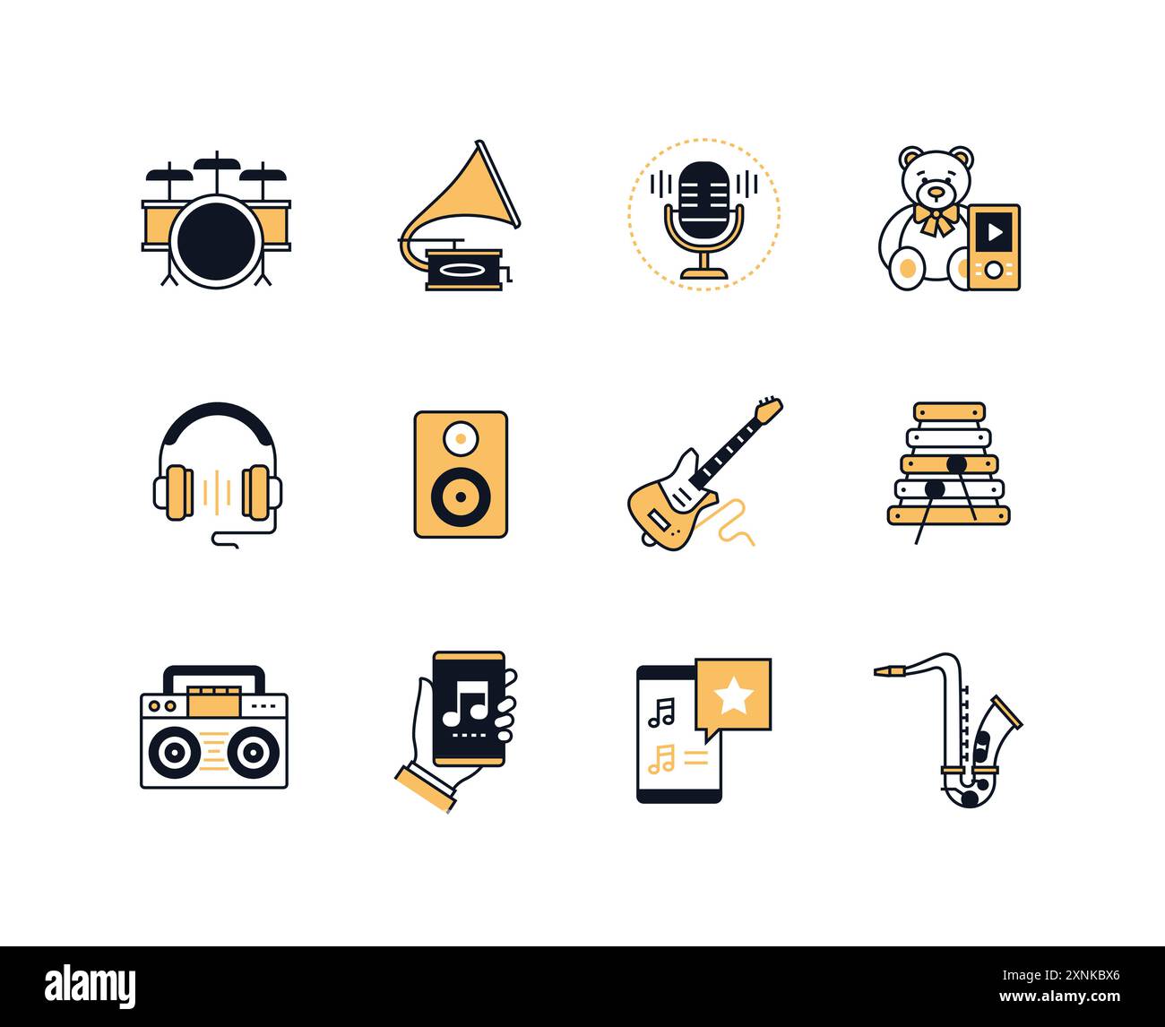 Music, instruments and melody - line design style icons set Stock ...