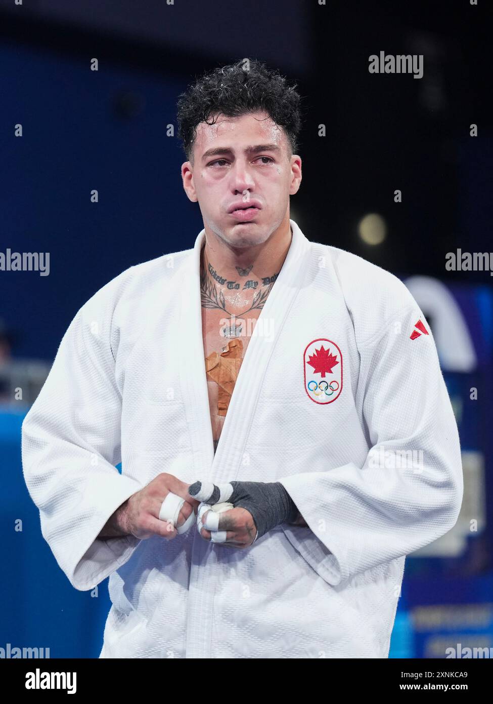 Paris, France. 01st Aug, 2024. Canada's Shady Elnahas reacts after ...