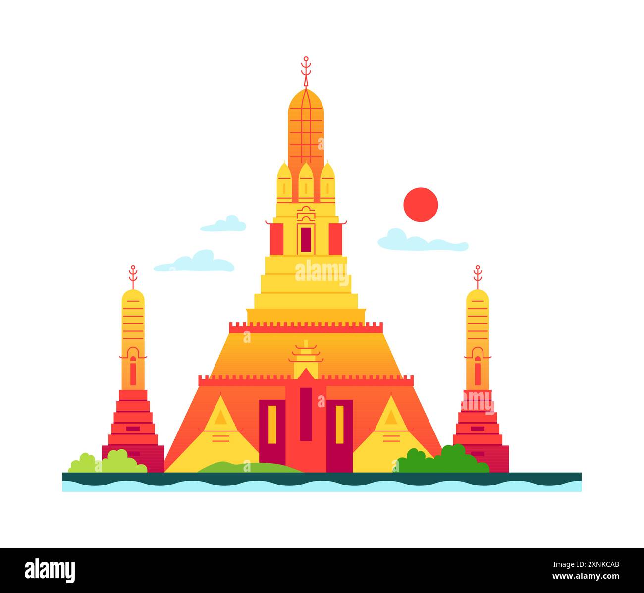Sunrise Temple Wat Arun - modern flat design style single isolated ...