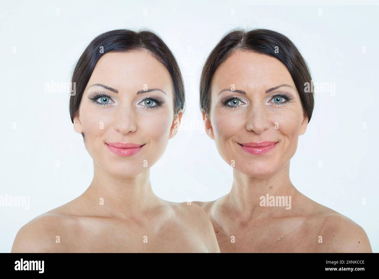 Young and senior women isolated on white background. Mother and ...