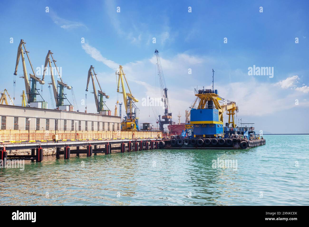 Industrial Seaport Novorossiysk in Russia. Port Cranes And Cargo Ships ...