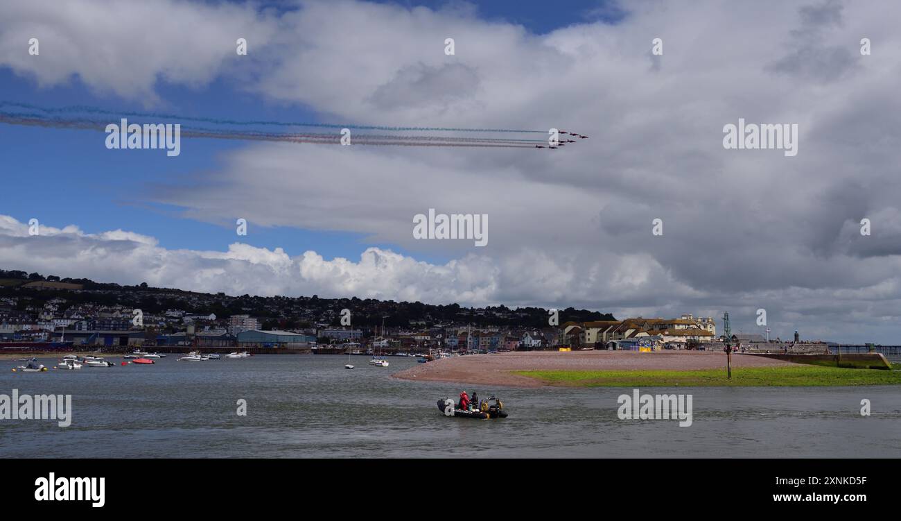 The Red Arrows flying along the Teign estuary at the beginning of their ...
